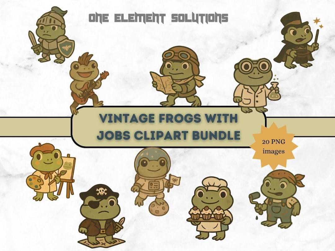 20 Cute Vintage Frogs With Jobs Clip Art Bundle Ready to Print, Instant ...