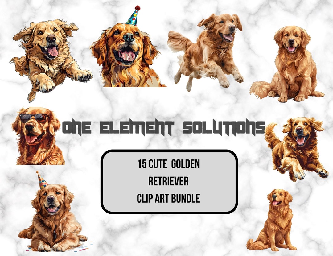 15 Cute Golden Retriever Dog Clip Art Bundle, Instant Download Puppy ...
