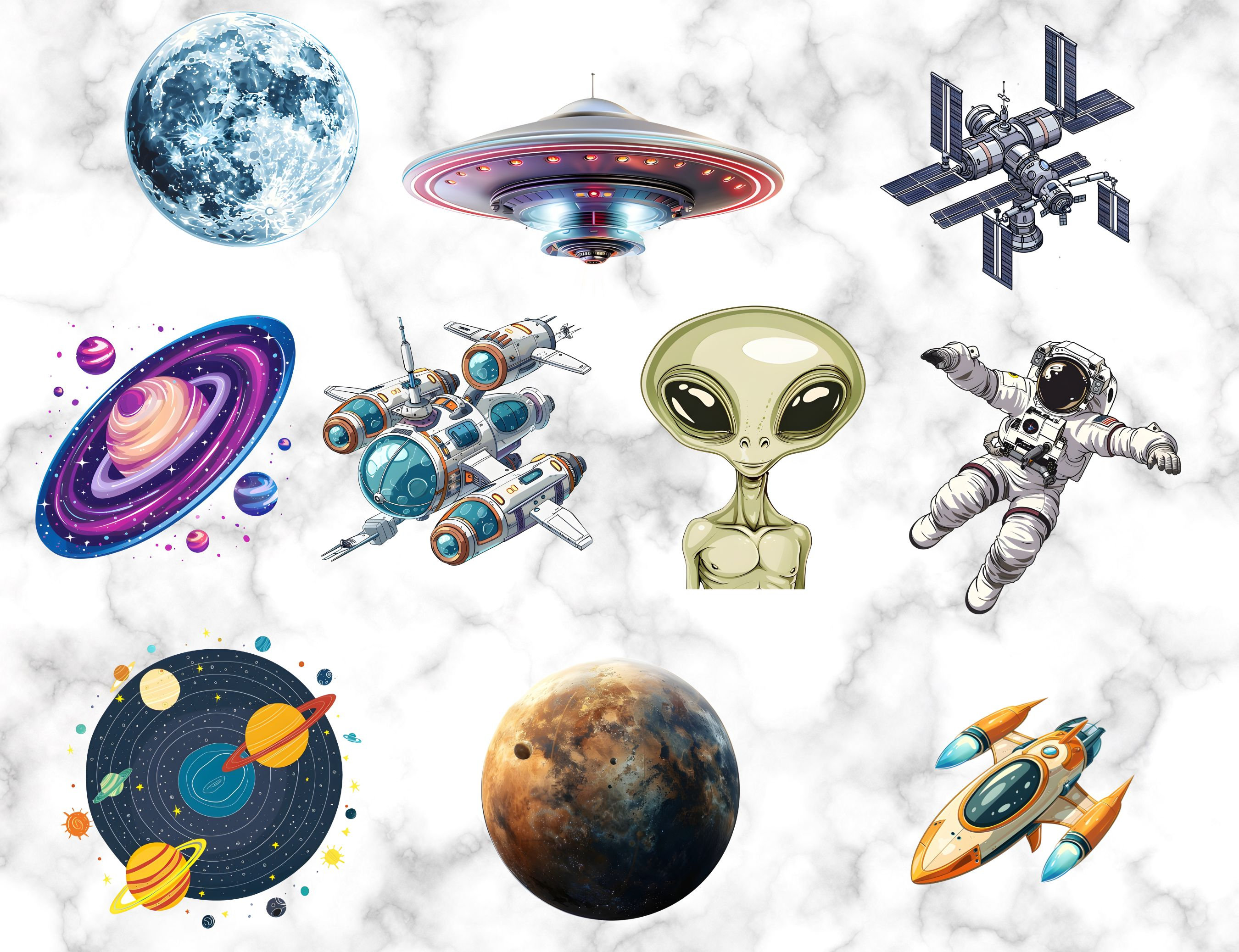 31 Space Themed Clip Art Bundle, Alien Planets Astronaut Galaxy and ...