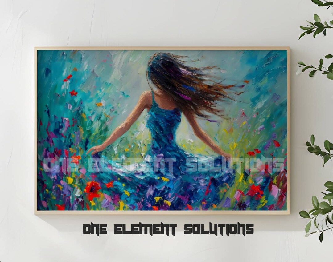 Girl in Dress and Flowers Landscape Scene Digital Wall Art Instant ...