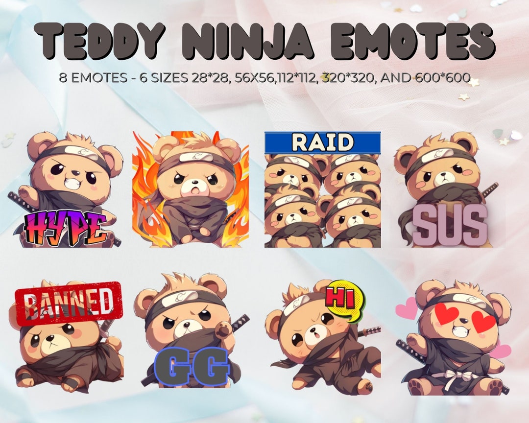 Ninja Teddy Bear Emote Pack, Streaming Platform Twitch Discord Youtube ...