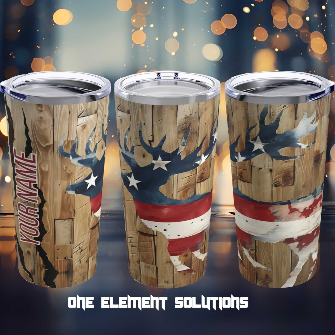 Personalized Patriotic American Flag Elk Tumbler, Wood Engraved Design ...