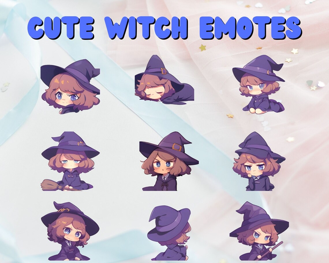 Cute Witch Emote Pack, Streaming Platform Asset Twitch Discord Youtube ...