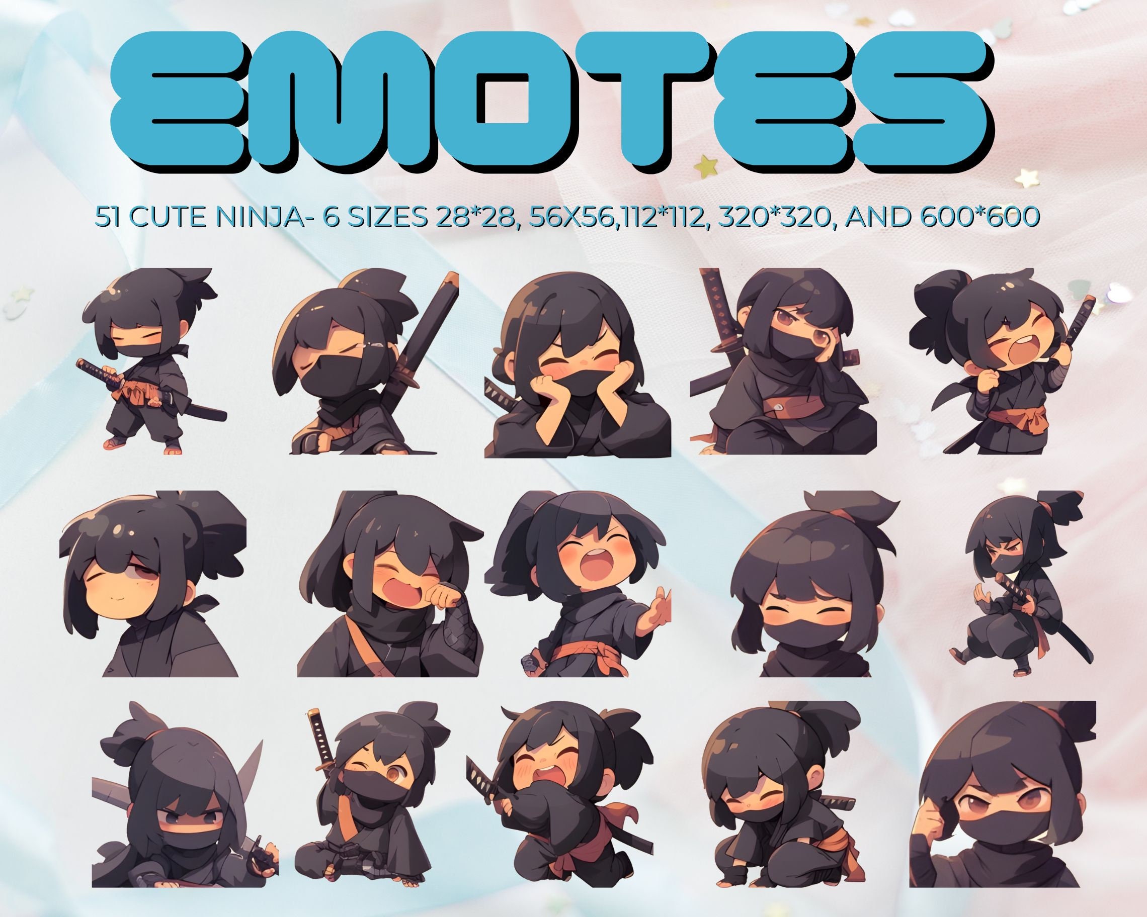 Cute Ninja Girl Emote Pack, Streaming Platform Twitch Discord Youtube ...