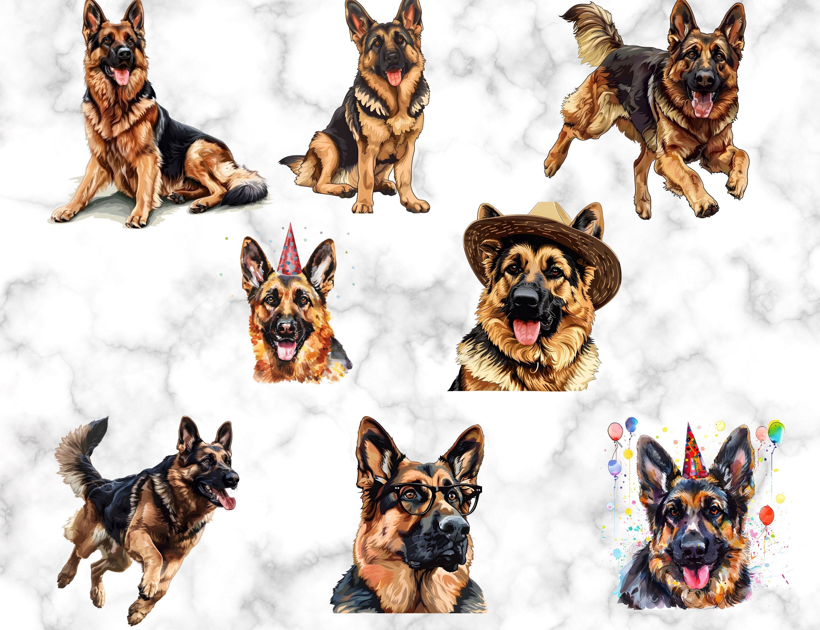 16 Cute German Shepherd Dog Clip Art Bundle, Instant Download Puppy ...