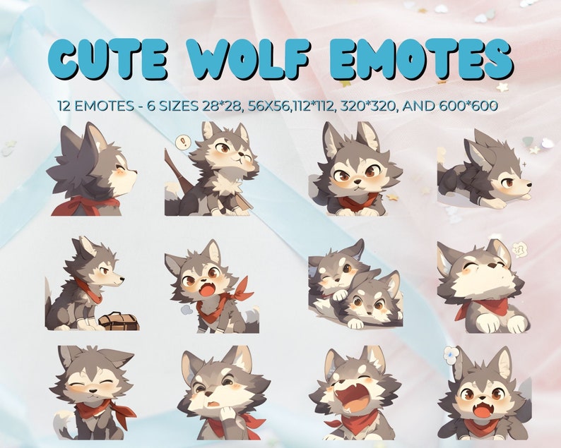 Cute Wolf Emote Pack, Streaming Platform Twitch Discord Youtube, Anime ...