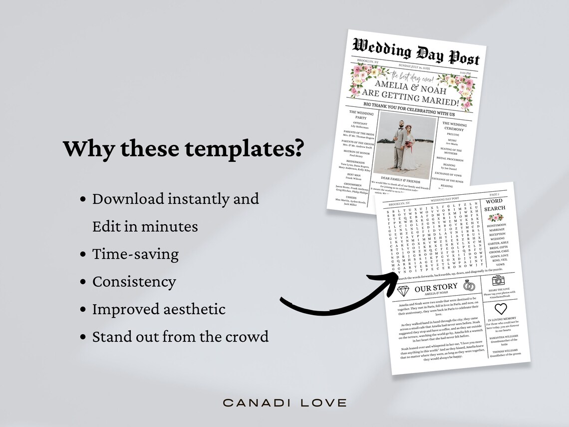 Printable Wedding Newspaper Template Rustic Wedding Fan - Etsy
