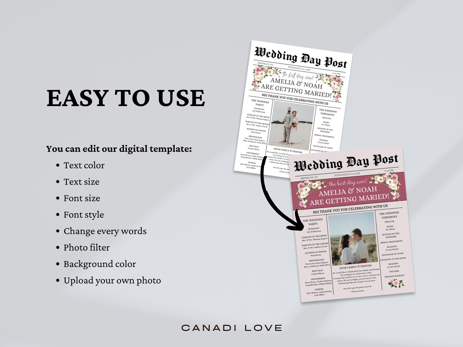 Printable Wedding Newspaper Template Rustic Wedding Fan - Etsy