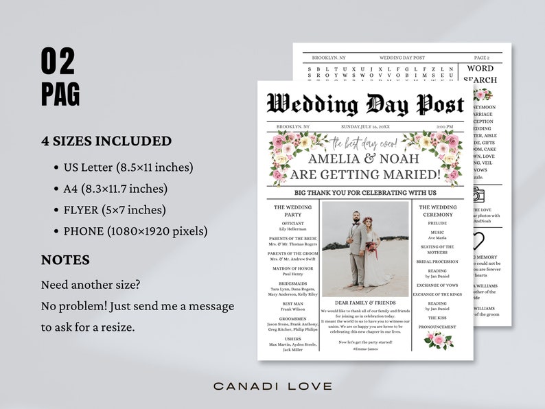 Printable Wedding Newspaper Template Rustic Wedding Fan - Etsy