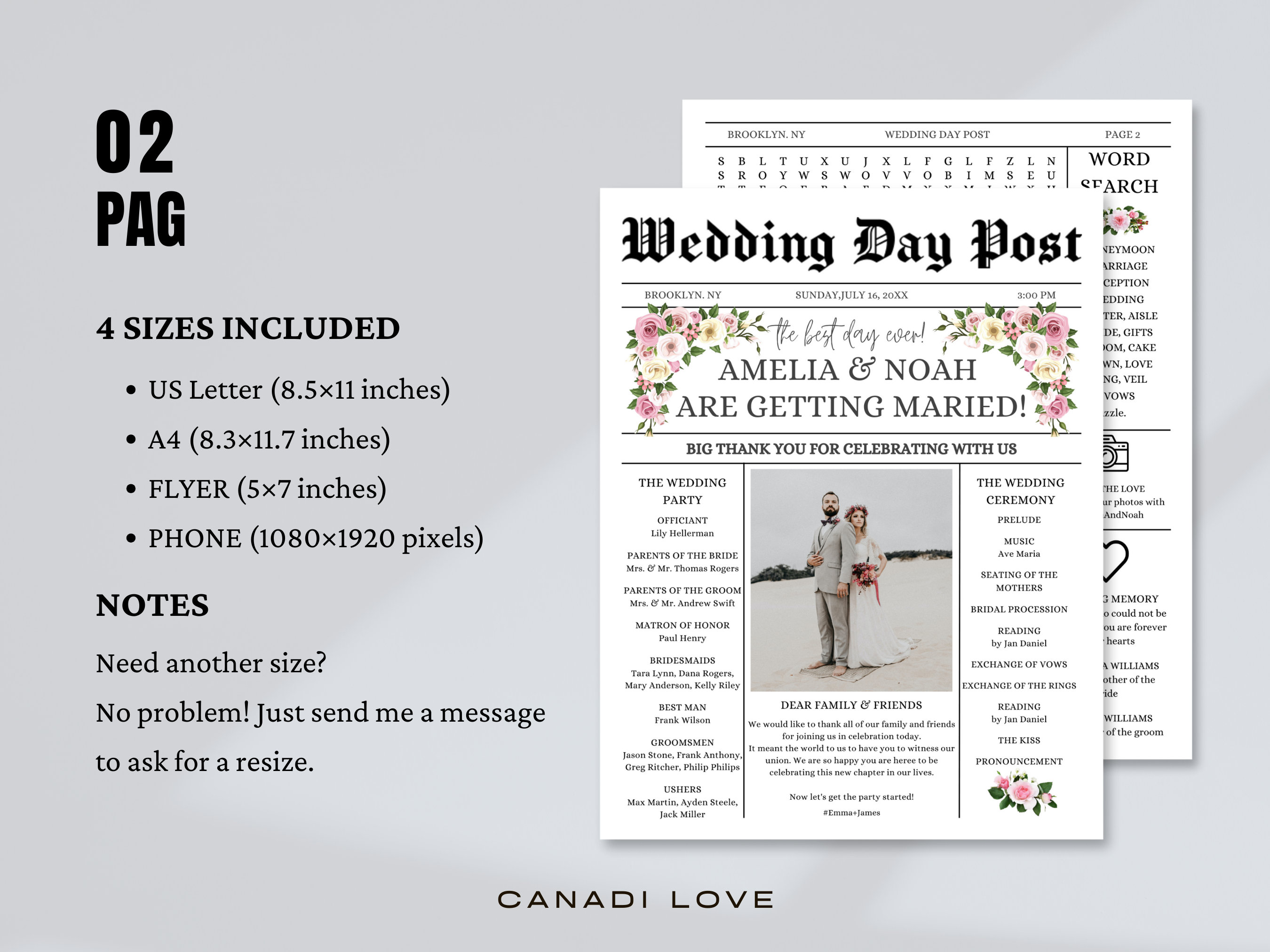 Printable Wedding Newspaper Template Rustic Wedding Fan - Etsy