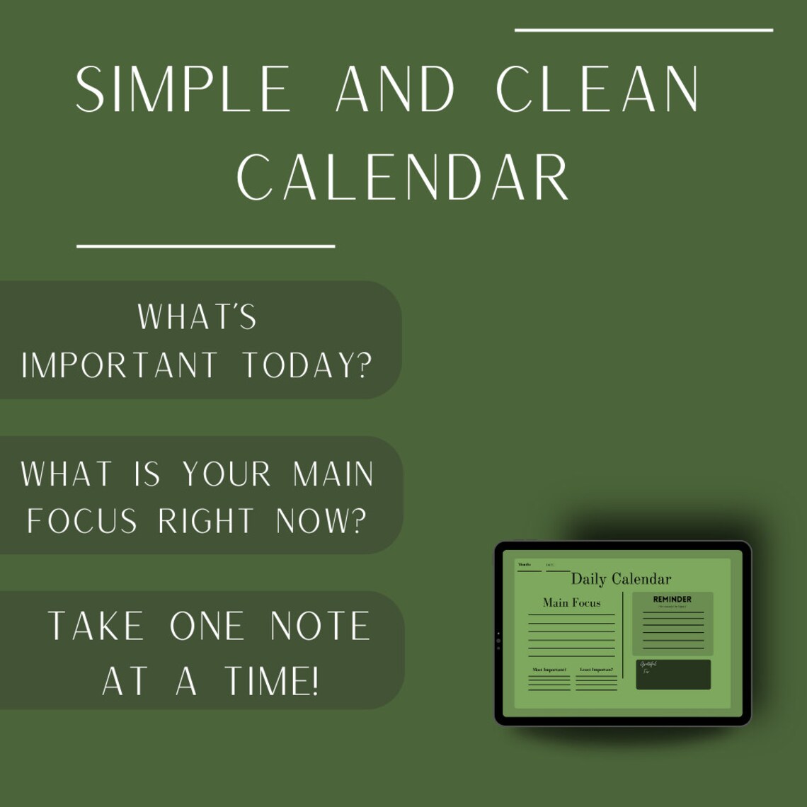 Main Focus, Simple and Stress Free Weekly/daily Digital Calendar ...