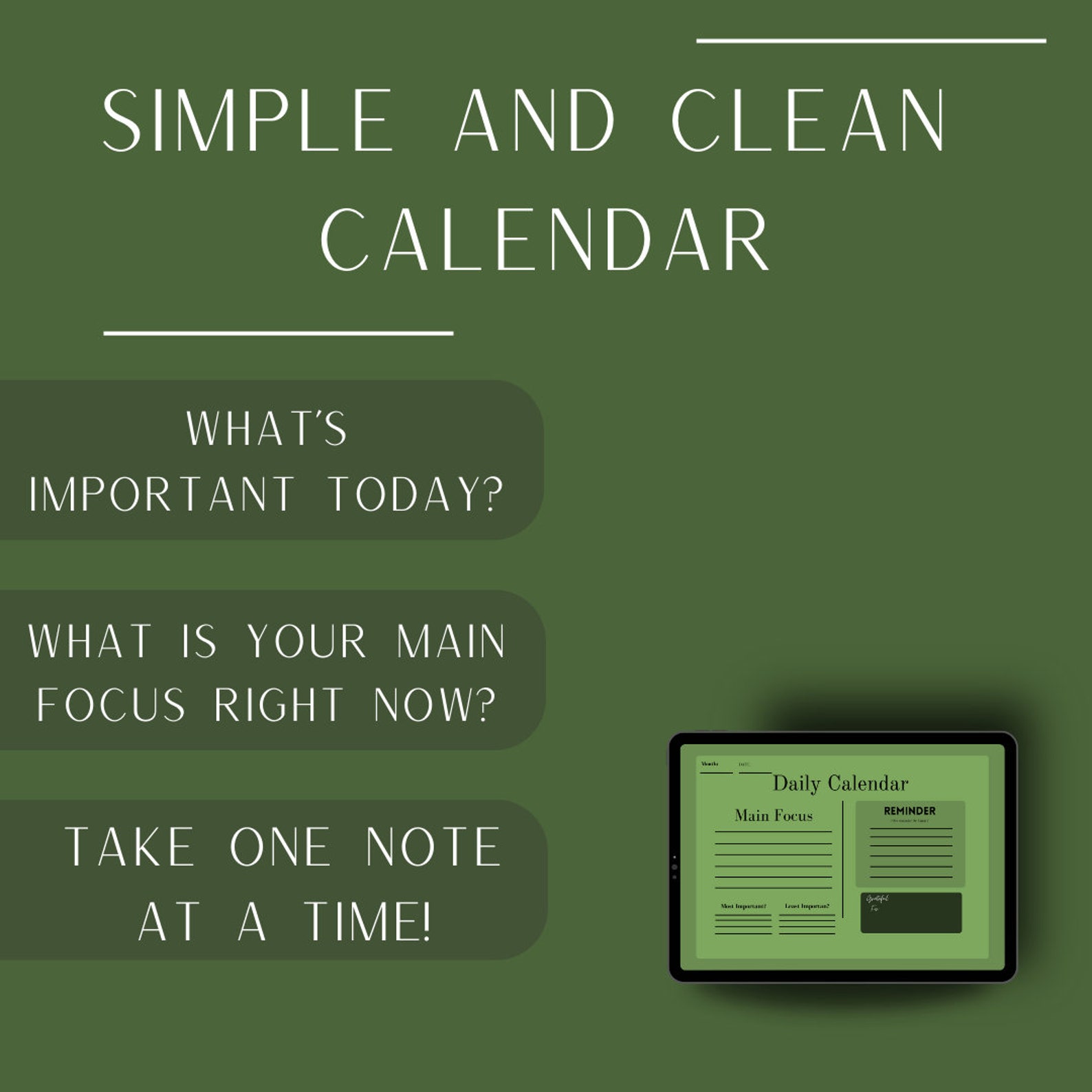 Main Focus, Simple and Stress Free Weekly/daily Digital Calendar ...