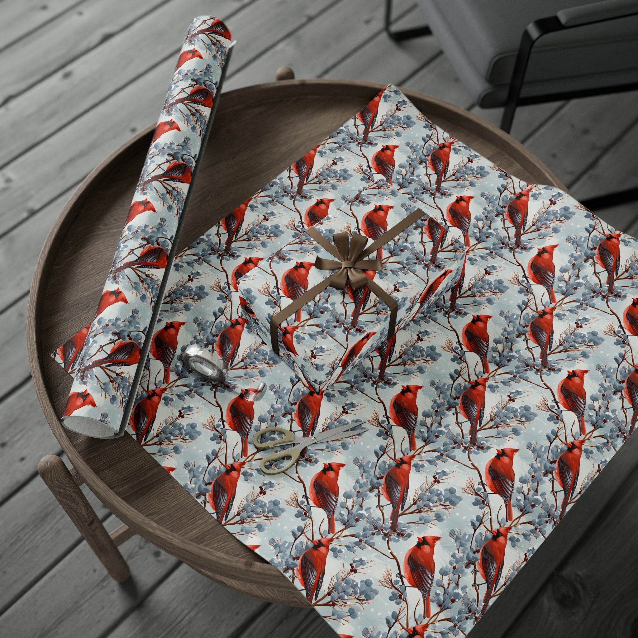 Christmas Gift Wrap Cardinal Wrapping Paper Winter Gift Wrap Bird ...