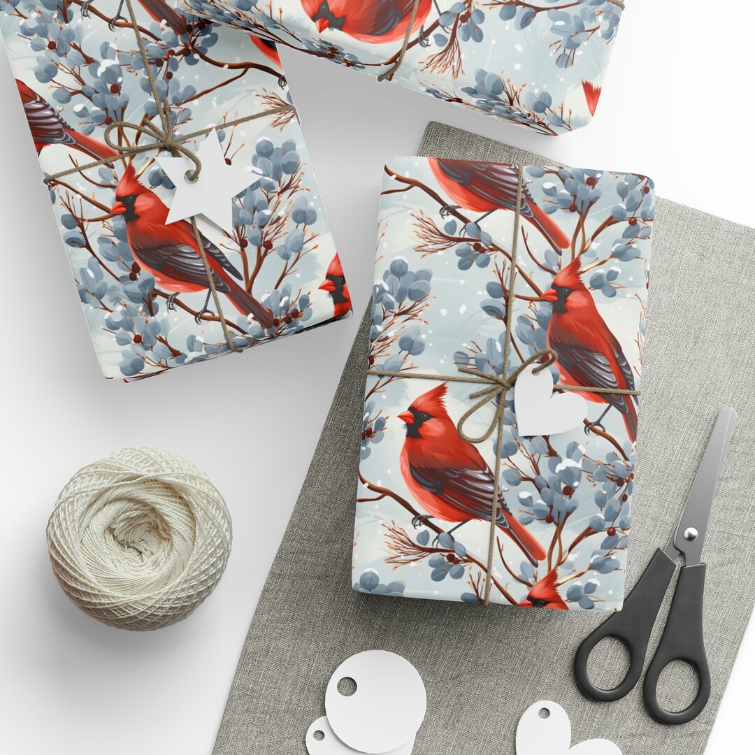 Christmas Gift Wrap | Cardinal Wrapping Paper | Winter Gift Wrap | Bird ...