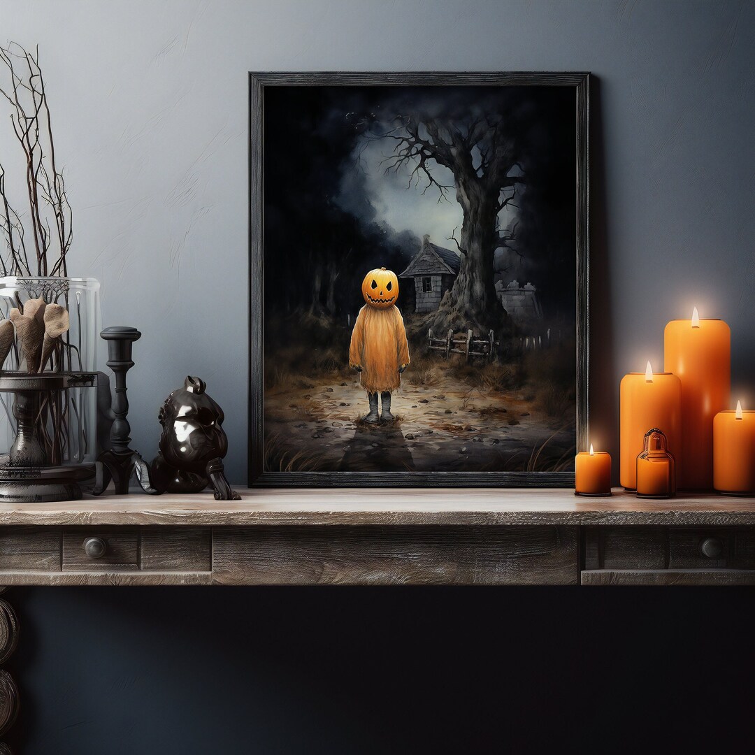 Spooky Halloween Pumpkin Printable Digital Poster Watercolor - Etsy