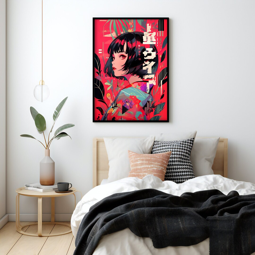 Japanese Girl Poster Anime Artwork Traditional Neon Pop Art - Etsy