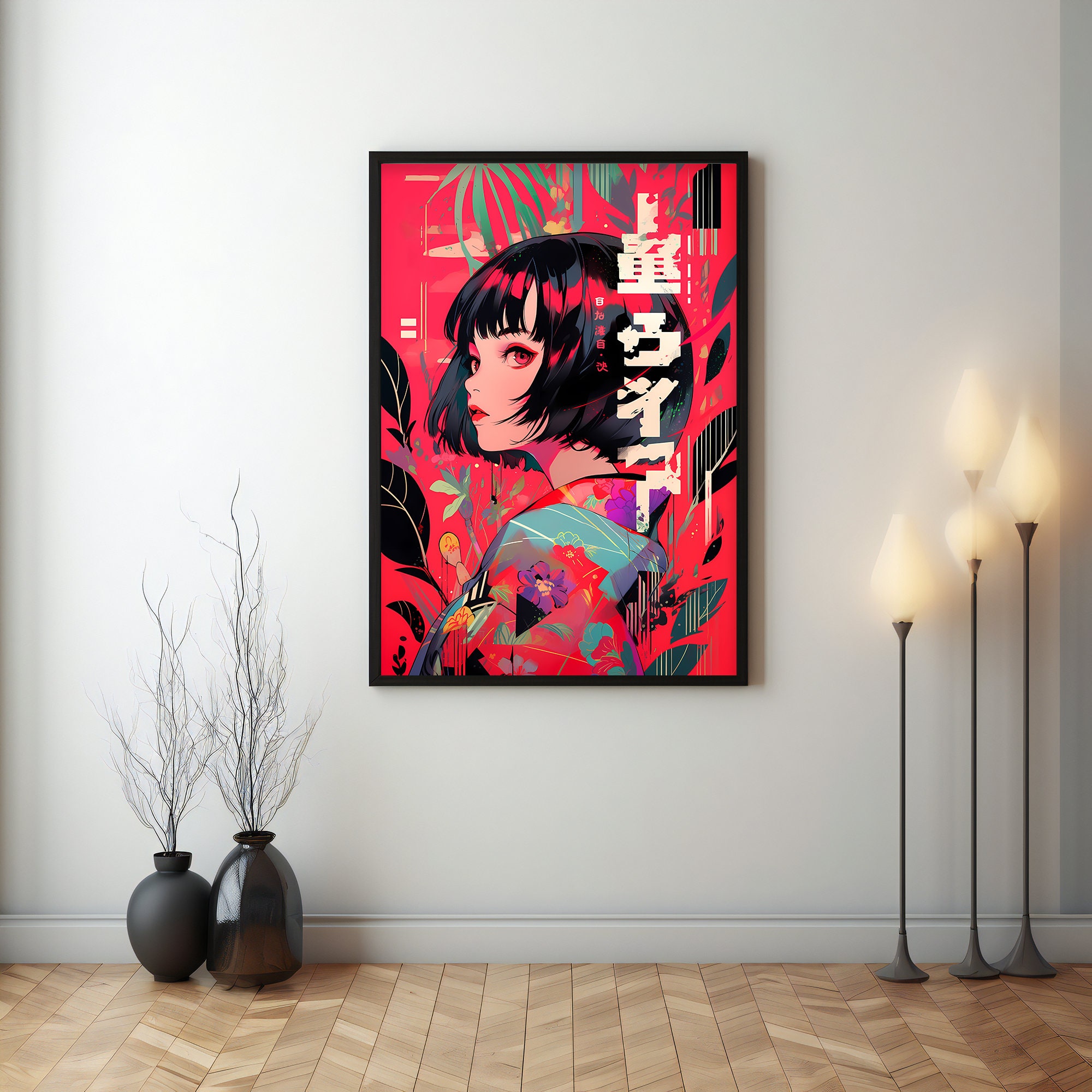 Japanese Girl Poster Anime Artwork Traditional Neon Pop Art - Etsy