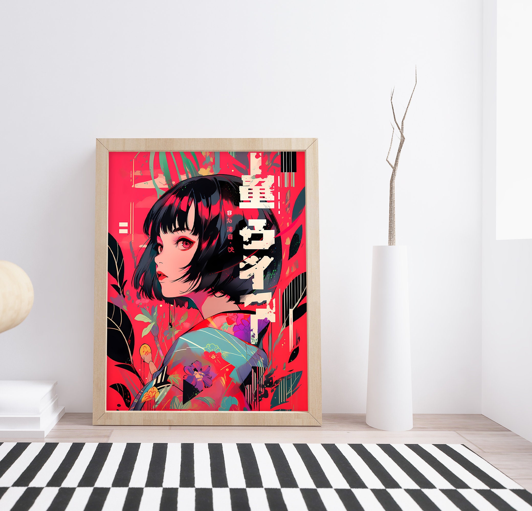 Japanese Girl Poster Anime Artwork Traditional Neon Pop Art - Etsy