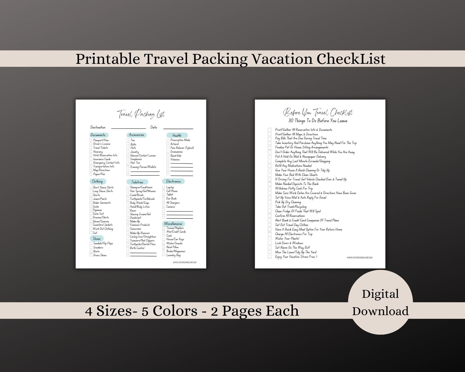 Travel Packing Checklist Bundle - Vacation Planner - Printable ...
