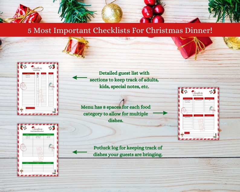 Christmas Dinner Printable Menu Meal Planner Bundle - Digital Fill in ...