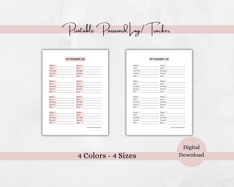 Password Tracker Log Printable & Digital Fill in - Password Keeper ...