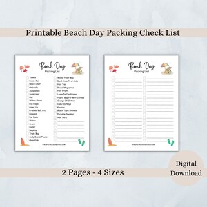 Beach Day Vacation Packing List Checklist Planner - Printable & Digital ...