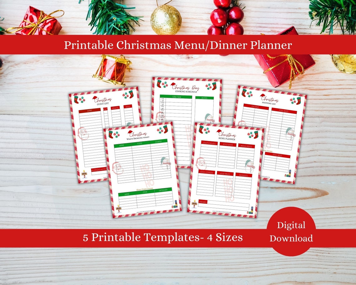 Christmas Dinner Printable Menu Meal Planner Bundle - Digital Fill in ...