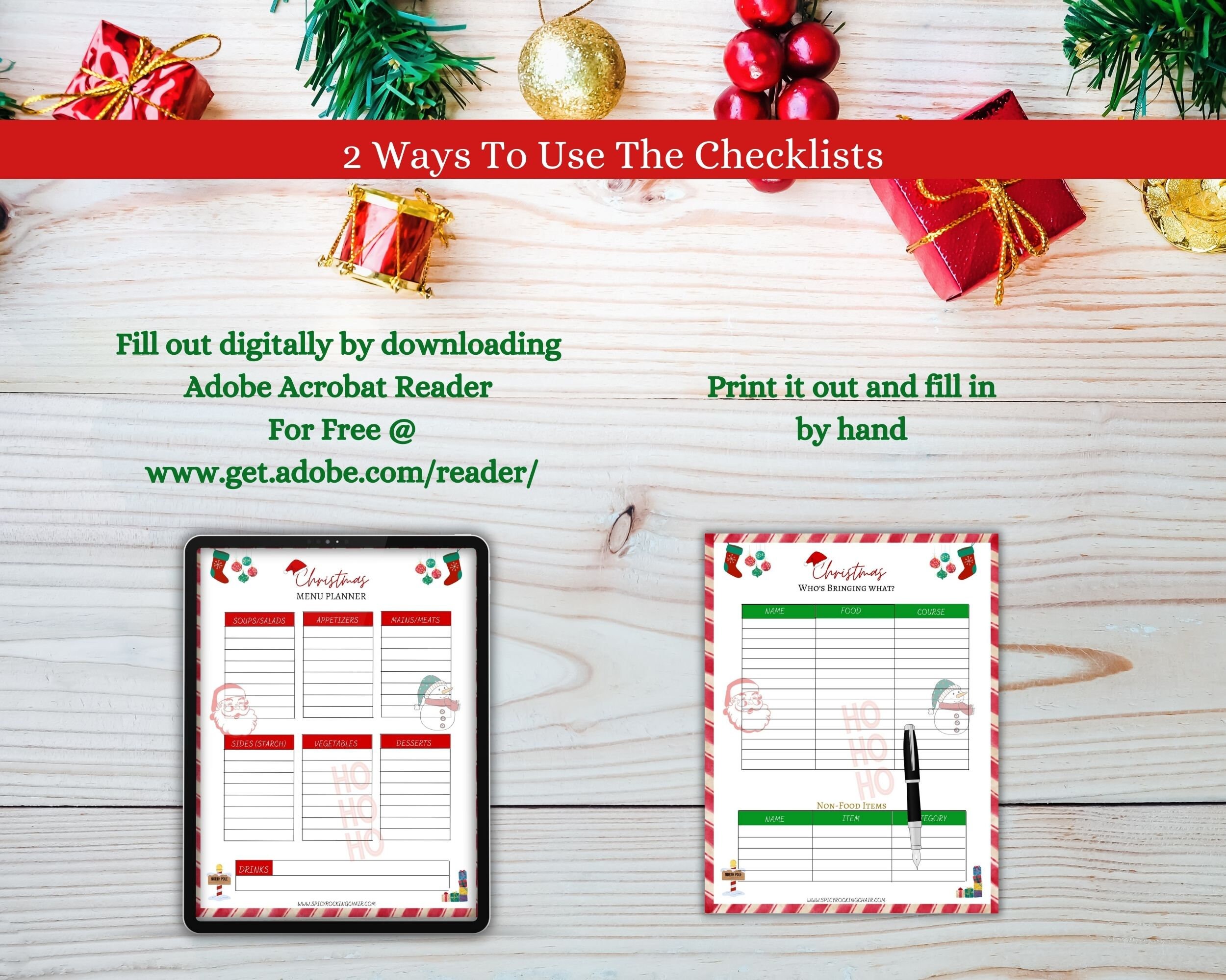 Christmas Dinner Printable Menu Meal Planner Bundle Digital Fill in 4 ...