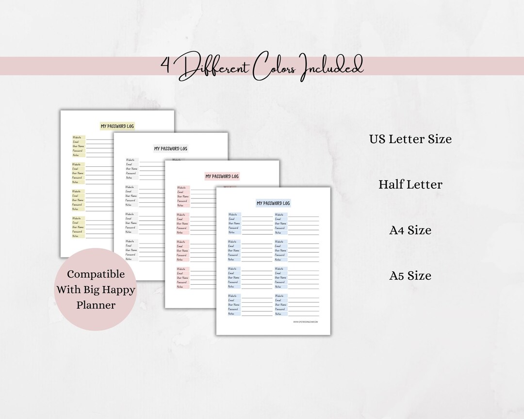 Password Tracker Log Printable And Digital Fill In Password Keeper Organizer Etsy