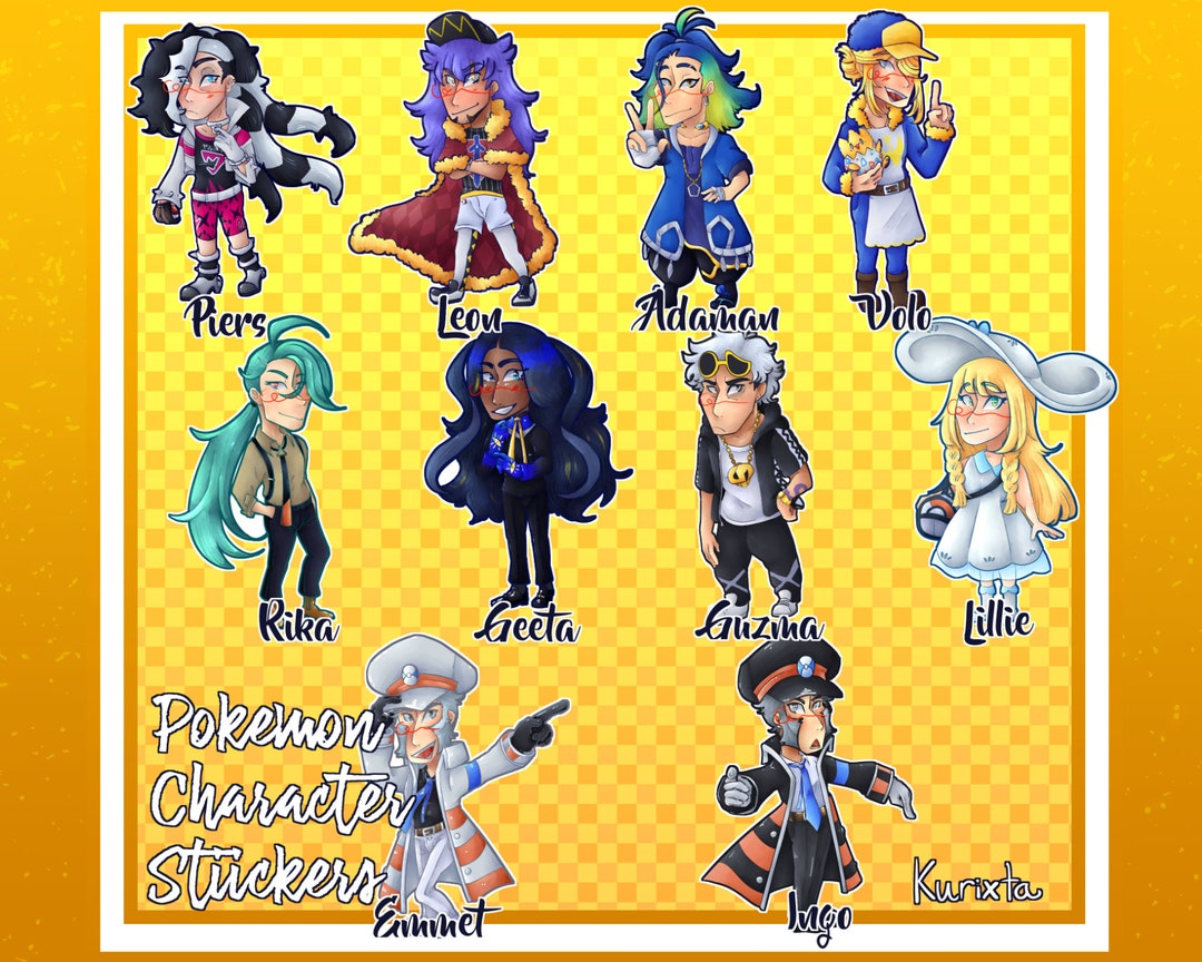 Pokemon 3'' Stickers: Piers, Leon, Adaman, Volo, Rika, Geeta, Guzma ...