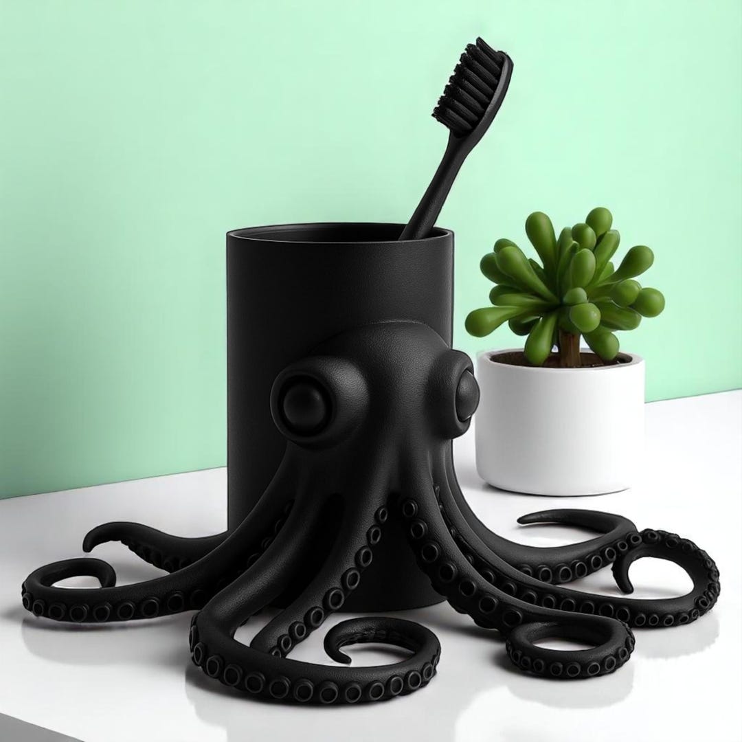 3D Printed Toothbrush Holder Octopus – Unique Tentacle Design Bathroom ...