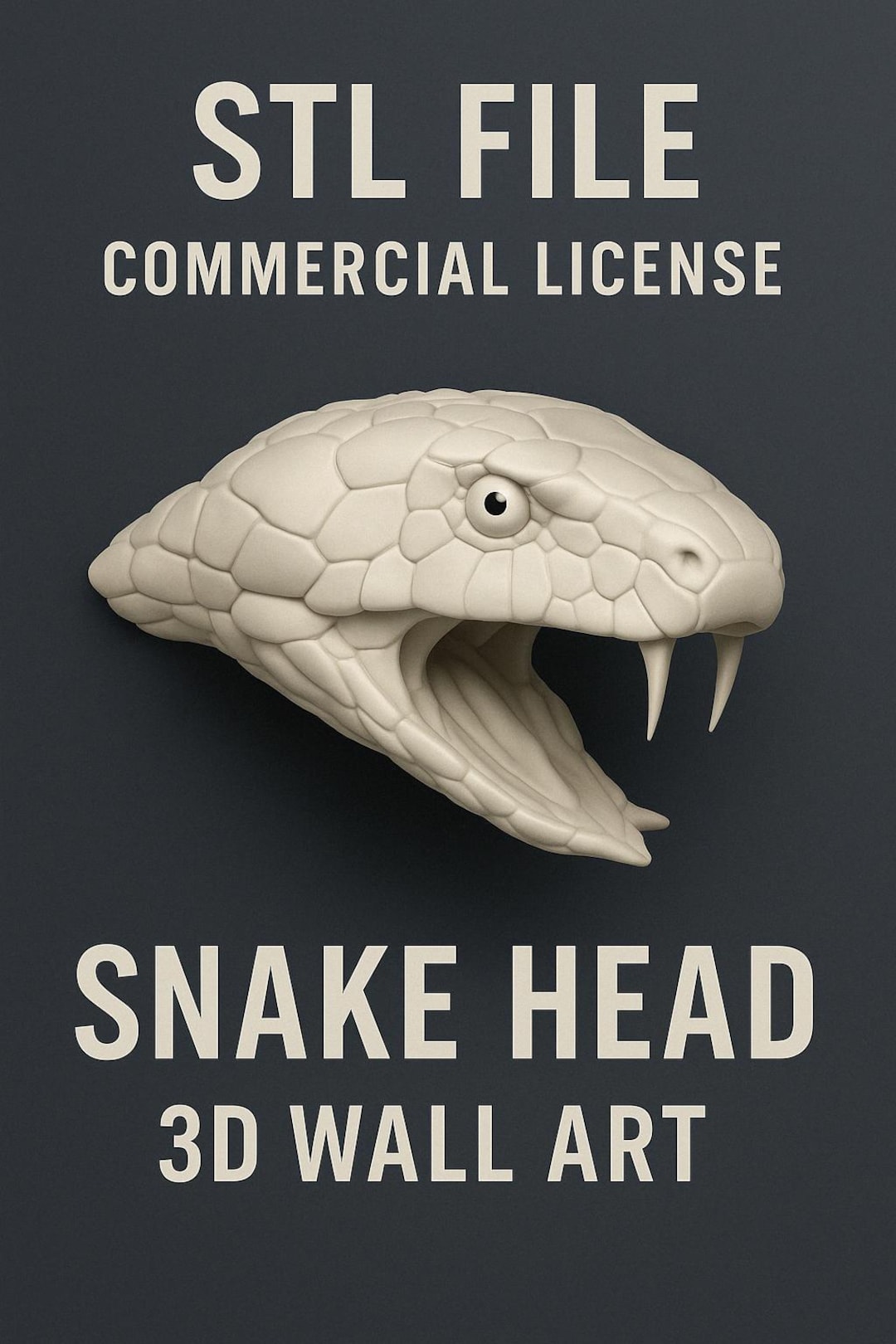 Snake Head 3D Wall Art – Digital STL File for 3D Printing – Scalable ...