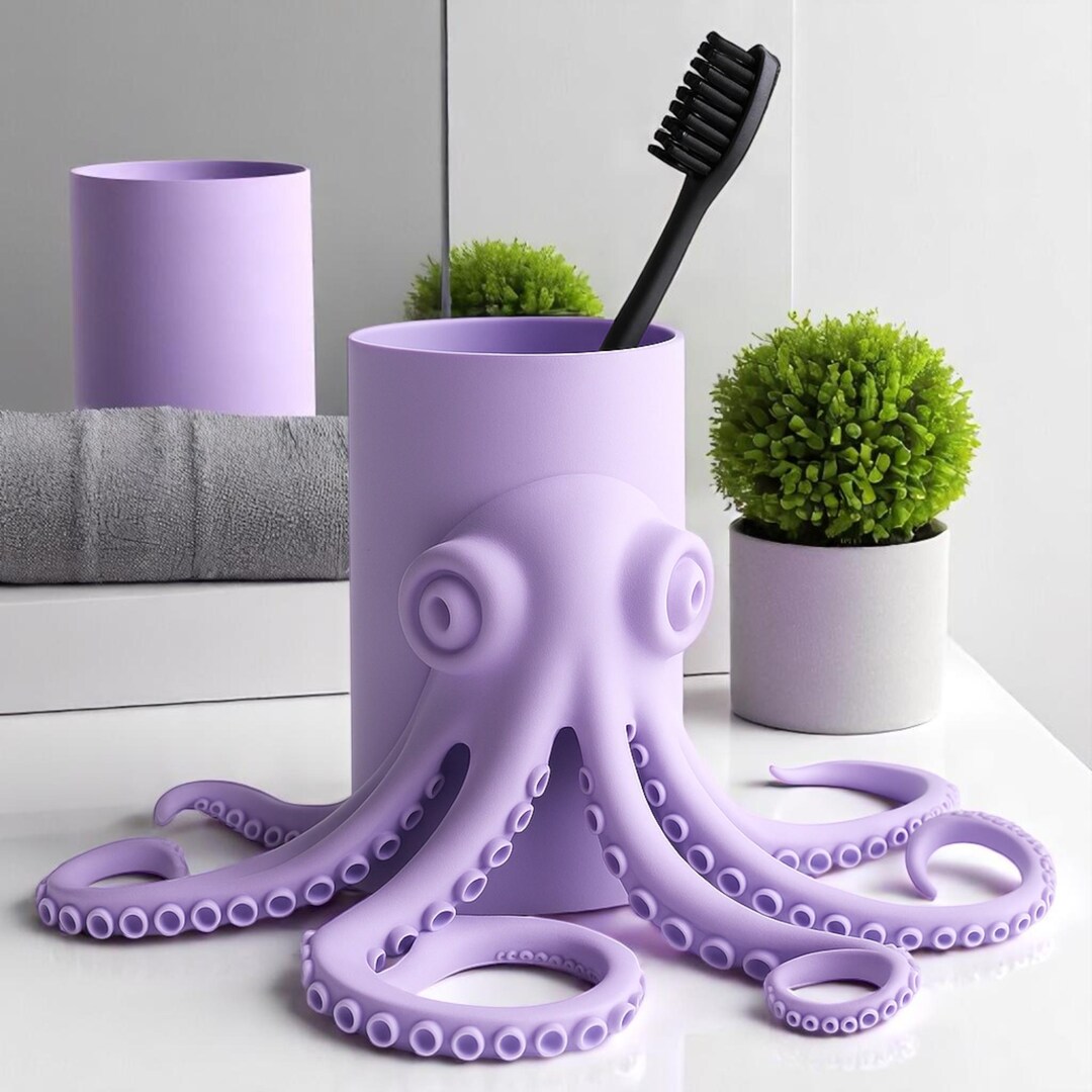 3D Printed Toothbrush Holder Octopus – Unique Tentacle Design Bathroom ...