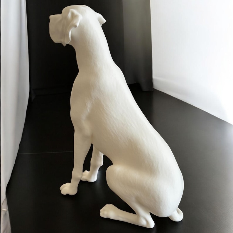 Great Dane Dog Statue, 3D Printed Sitting Dog Sculpture, Modern Large ...
