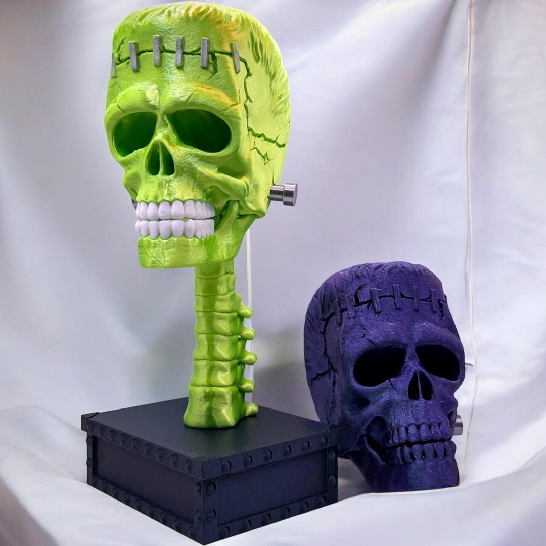 Frankenstein Skull Halloween Decoration – 3D Printed Horror Prop With ...