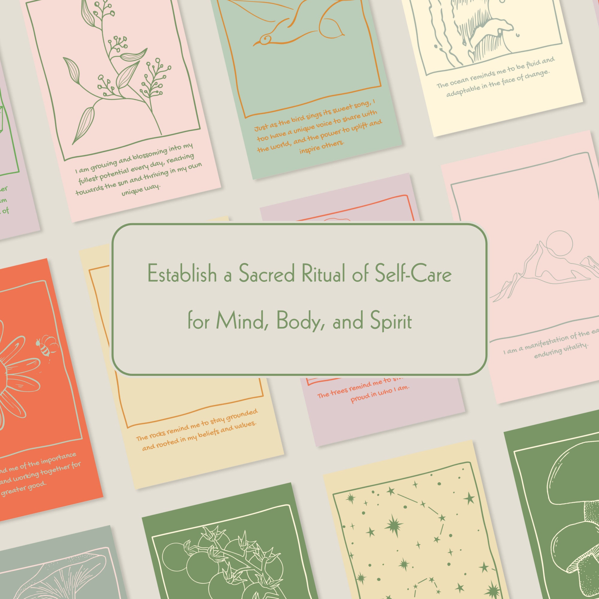 Nature-inspired Affirmation Cards, Printable Mindfulness Deck, Positive ...