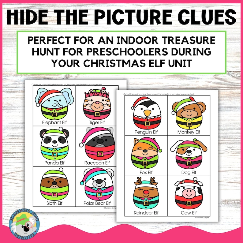 Christmas Elf Animals Scavenger Hunt for Preschoolers With Picture ...