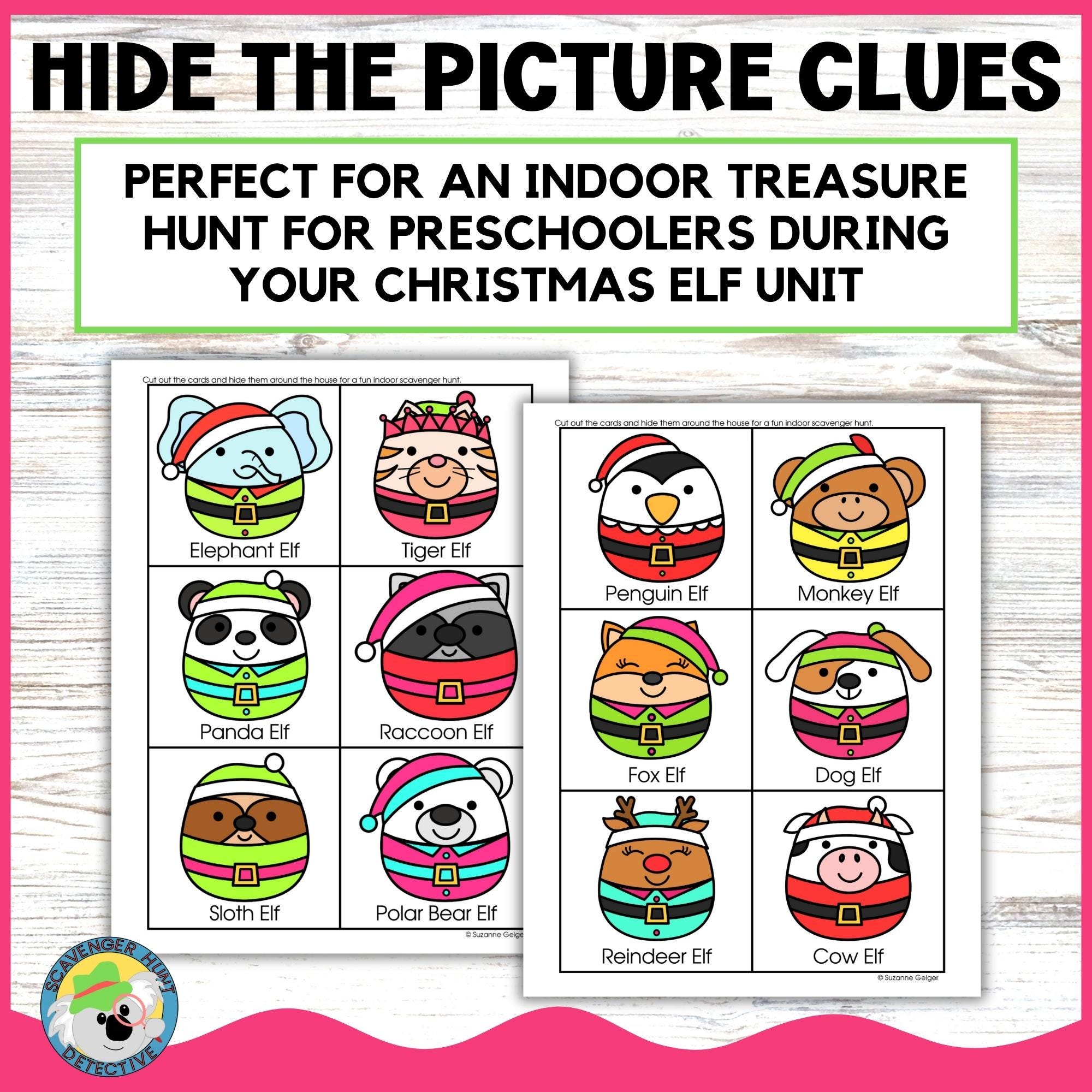 Christmas Elf Animals Scavenger Hunt for Preschoolers With Picture ...