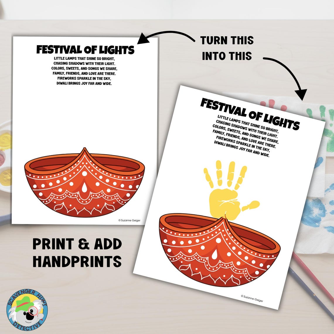 Diwali Handprint Craft Activity, Diwali Festival of Lights Diya Lamp ...