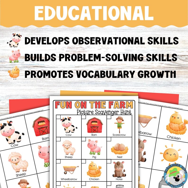 Farm Theme Scavenger Hunt for Preschoolers With Picture Clues, Daycare ...