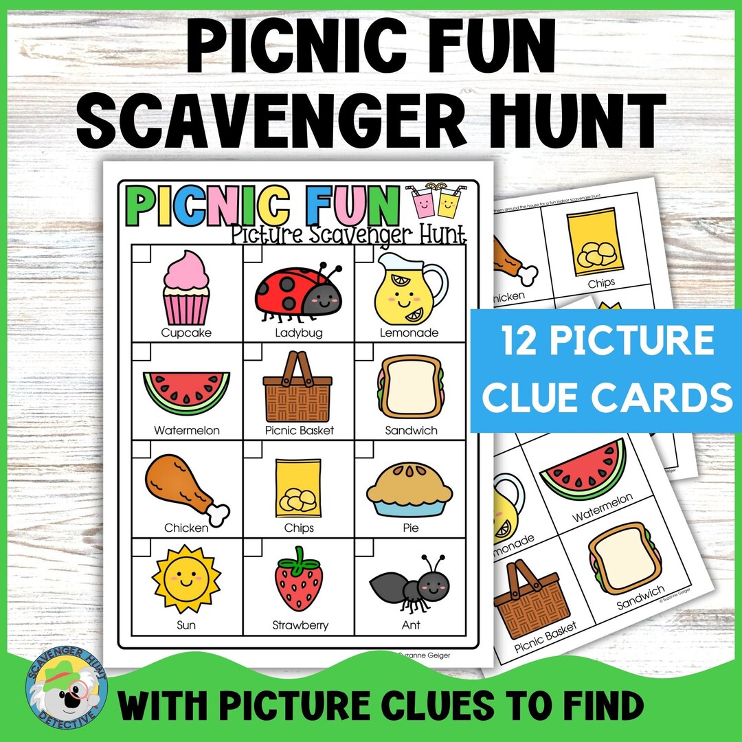 Picnic Scavenger Hunt for Preschoolers With Picture Clues, Toddler ...
