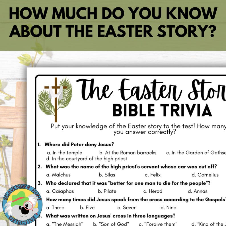 Easter Story Bible Trivia Game, Easter Holy Week Bible Game Church ...