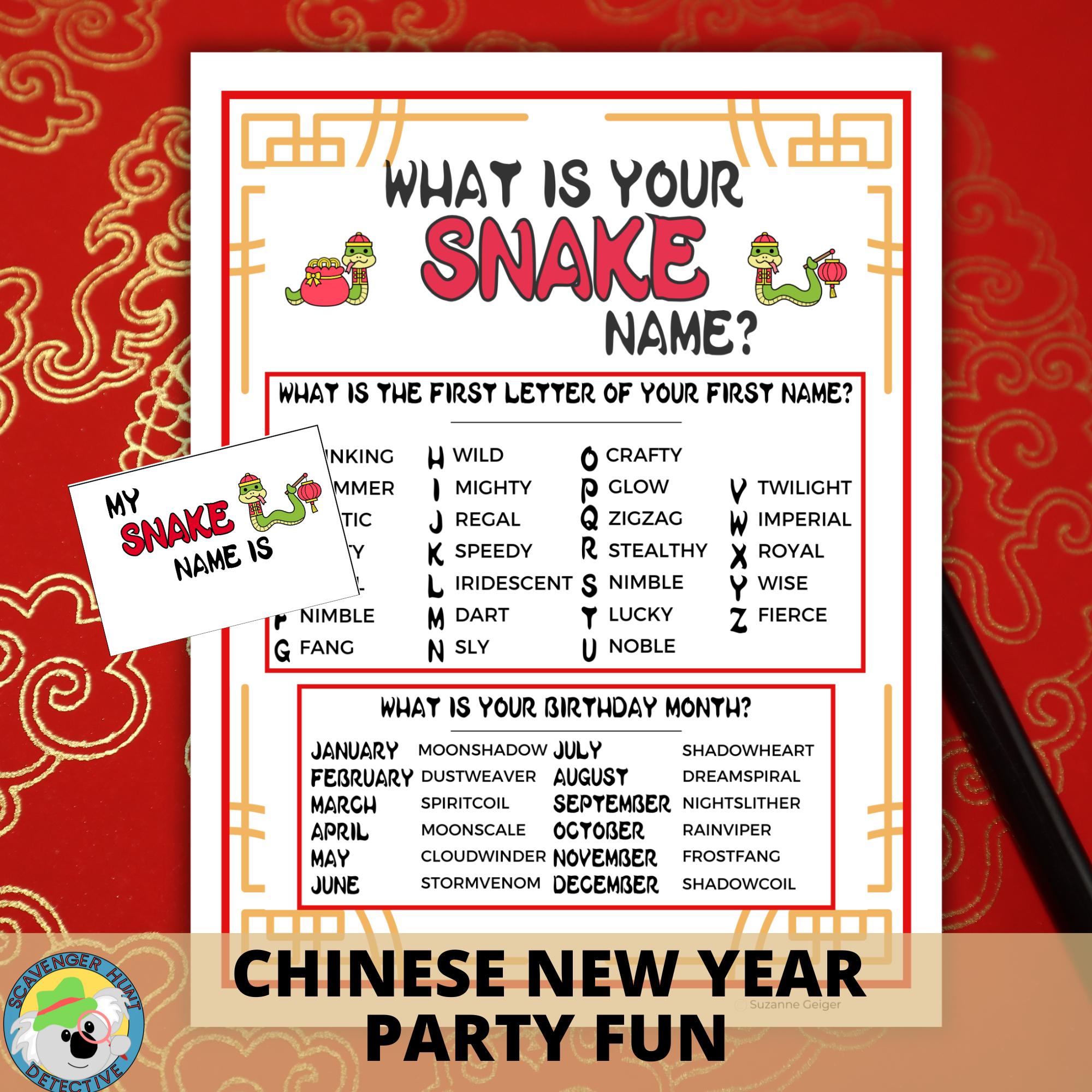 What's Your Snake Name Game Chinese Lunar New Year Game Year of the ...