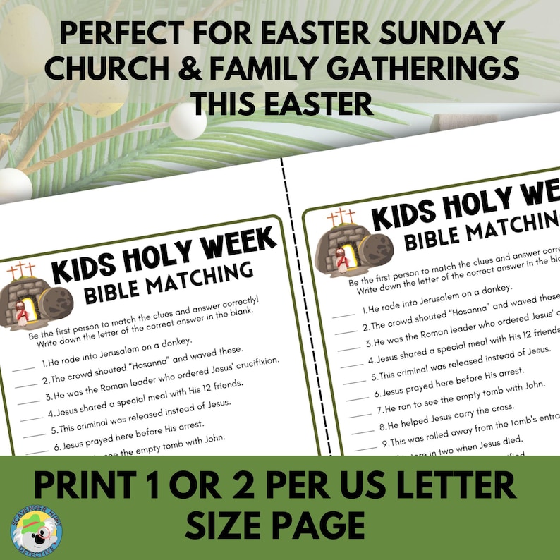 Holy Week Easter Bible Matching Game for Kids, Easter Story Bible Game ...