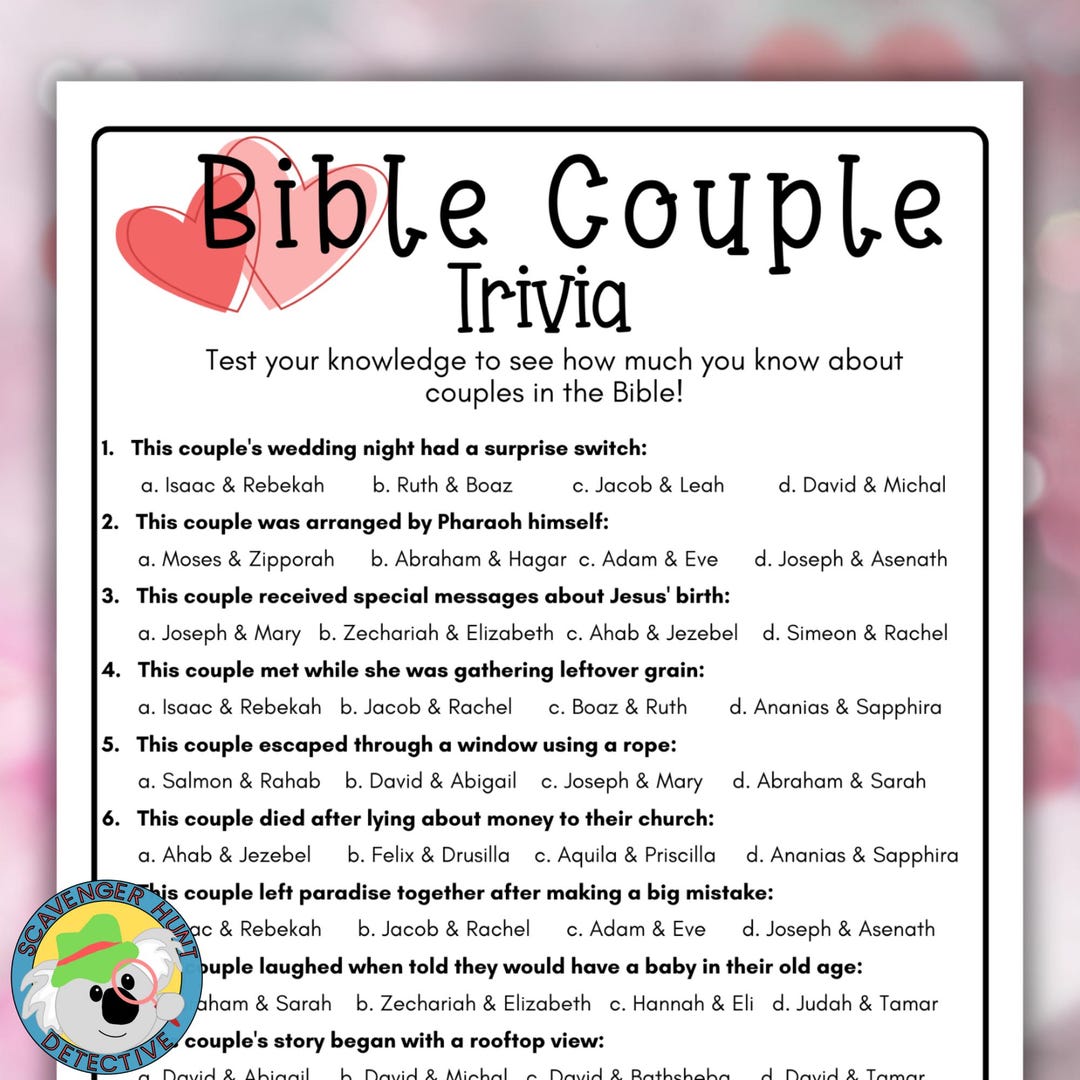 Bible Couples Trivia Game, Valentine's Party Couples of the Bible Game ...