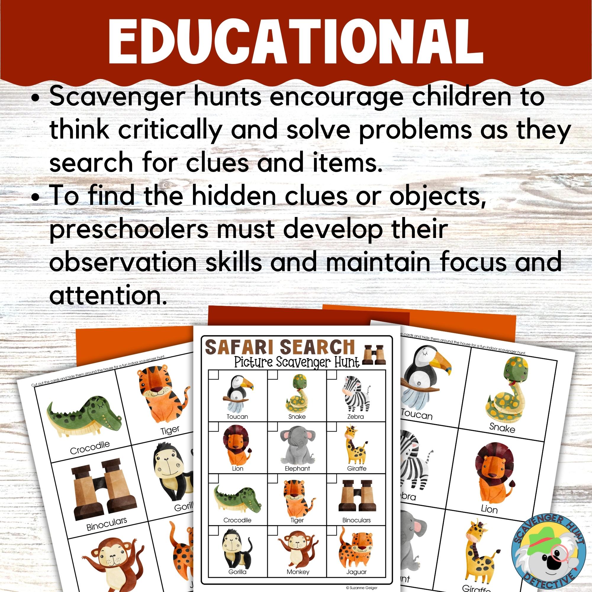 Safari Animal Scavenger Hunt for Preschoolers With Picture Clues ...