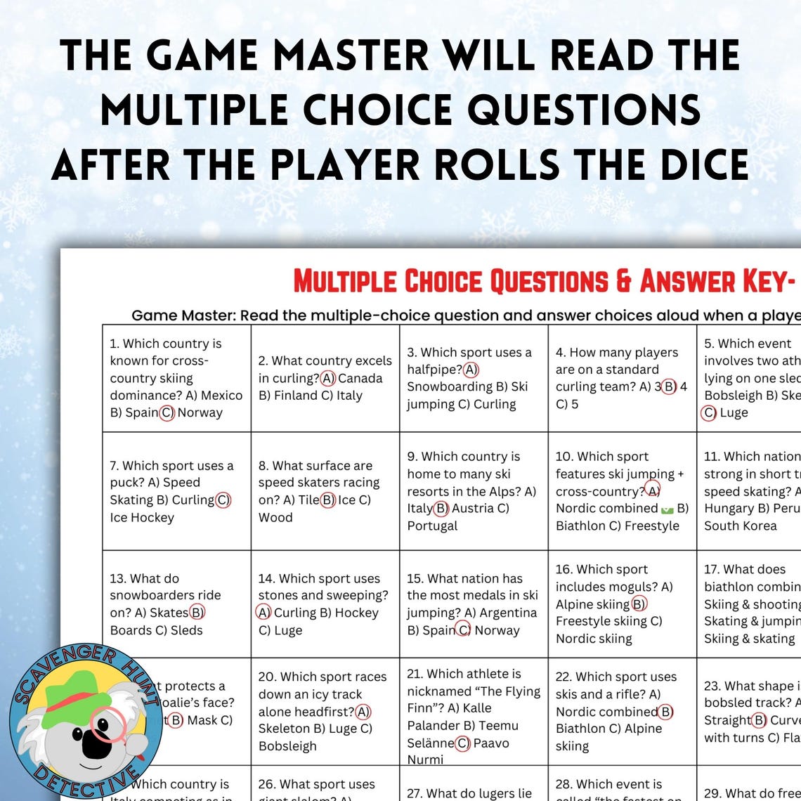 Winter Sports Trivia Dice Game, Printable Classroom Winter Sports Game ...