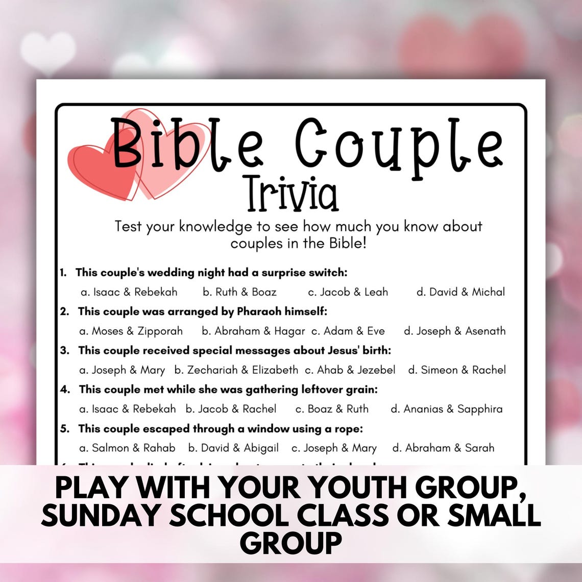 Bible Couples Trivia Game, Valentine's Party Couples of the Bible Game ...