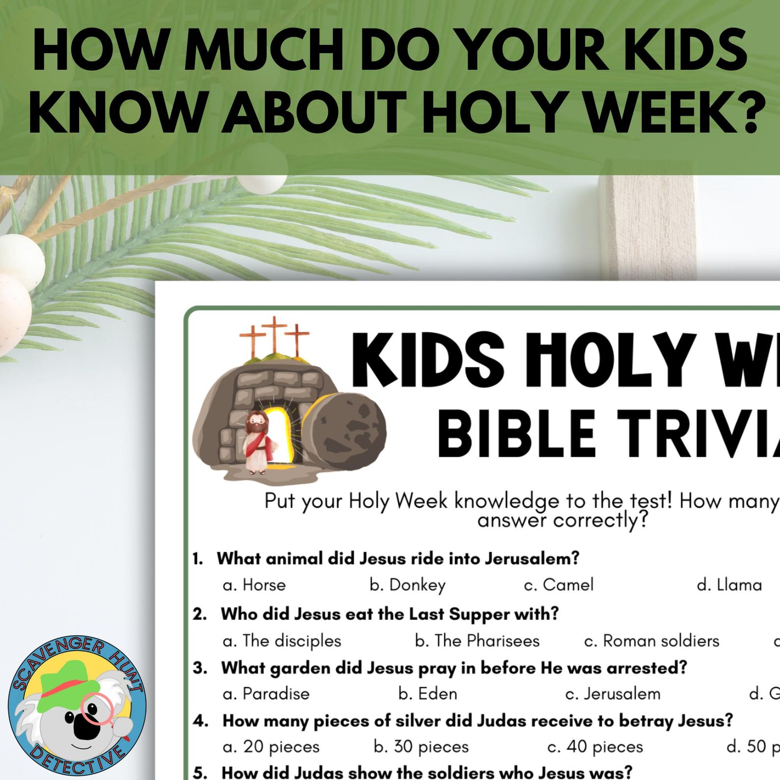 Holy Week Easter Bible Trivia Game for Kids, Easter Story Bible Game Church Sunday School ...