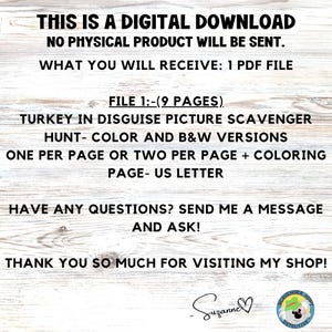 Turkey in Disguise Scavenger Hunt for Preschoolers With Picture Clues ...